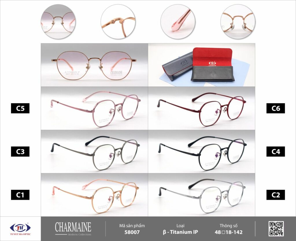 Gọng kính titanium charmaine 58007 - Tuyết Hà Optic
